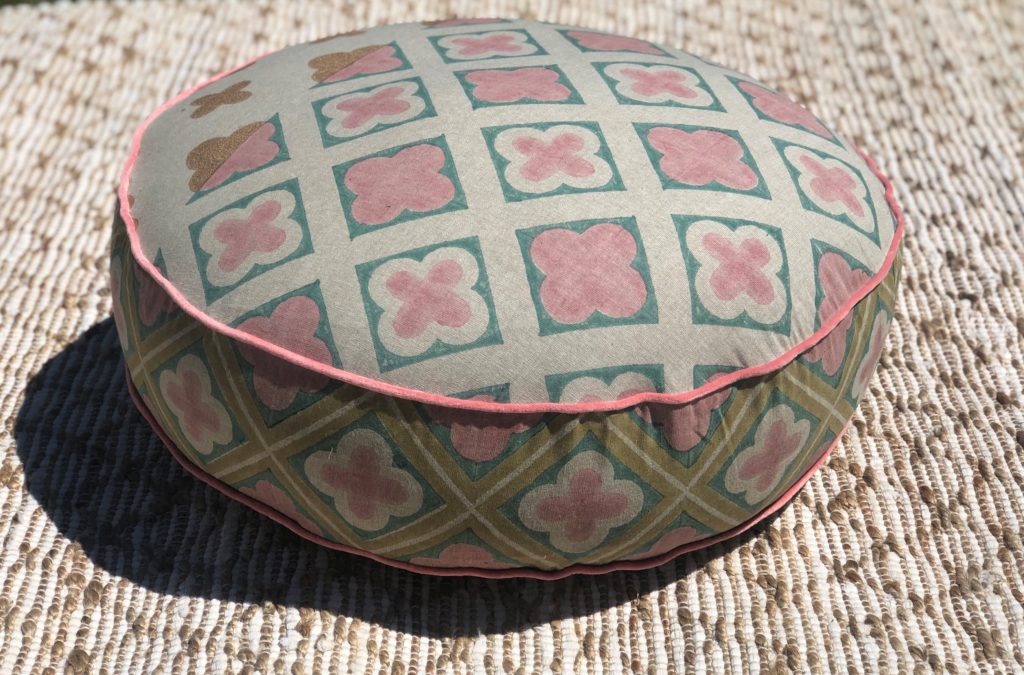 Round Boho Floor Cushion - Pink Flower - A Day to Remember Event Hire