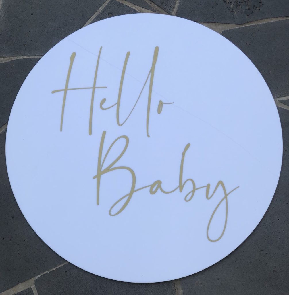 Arbor's and Backdrops | 'Hello Baby' White Round Acrylic Sign 60cm - A ...